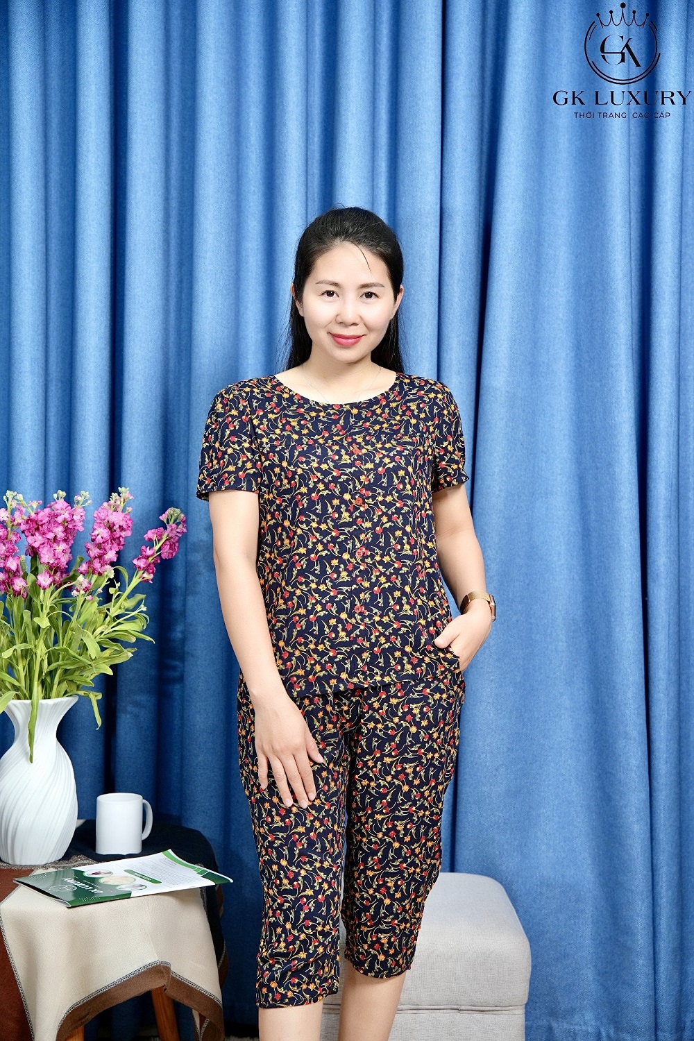 Bộ lanh nhung cộc ngố hoa Gk99